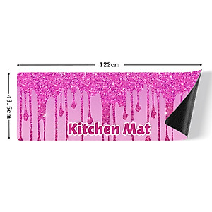 Pink Glitter Dripping Personalized Kitchen Mat Rug,Custom Floor Door Mat Anti-Slip Rugs for Kitchen,Bathroom,Laundry,48x17Inch