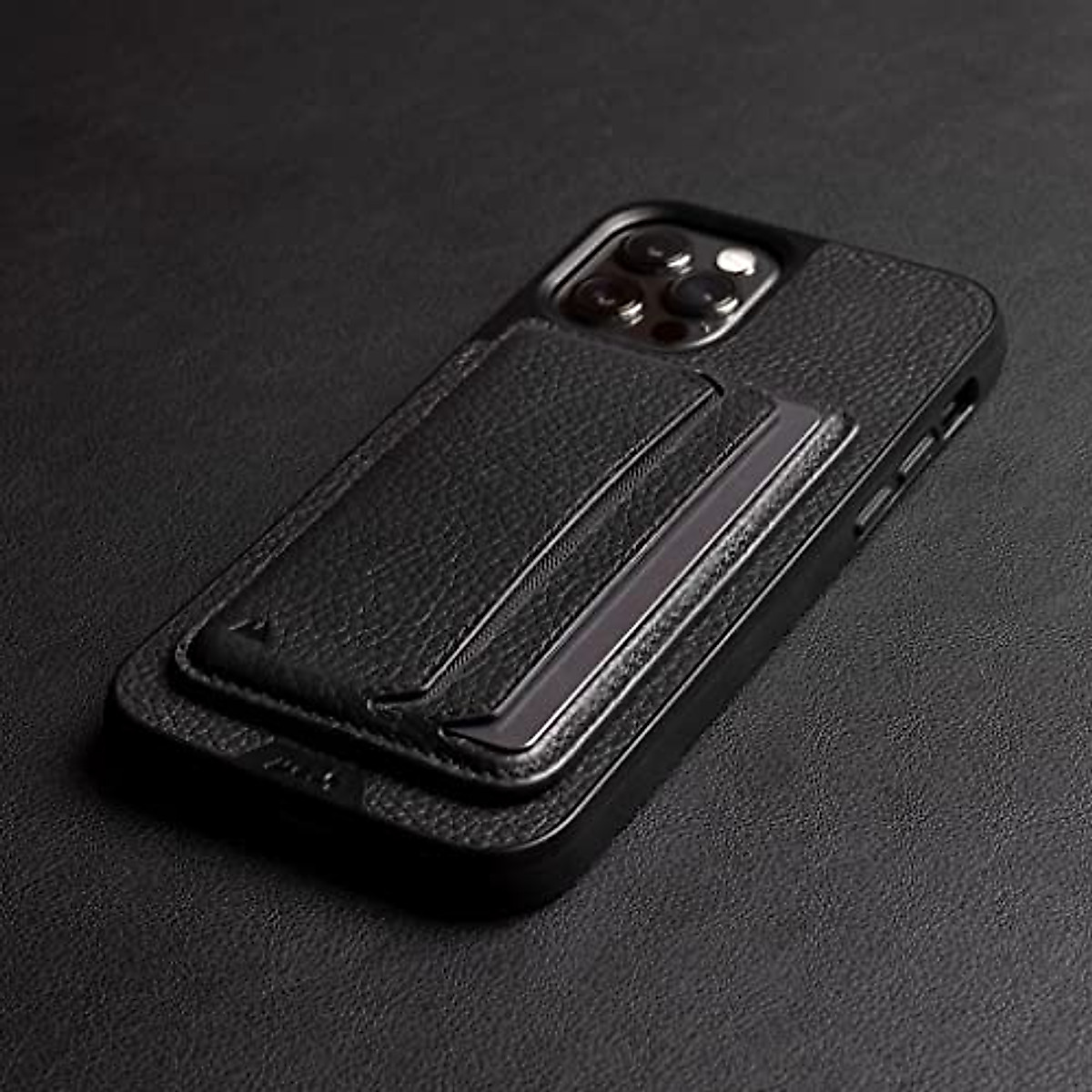 Mous – MagSafe Compatible Wallet Card Holder – Cell Phone Magnetic Wallet for iPhone 14/13/12 Series Phones – MagSafe Compatible Accessory - Black Leather