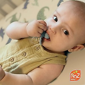 RaZbaby Soft Silicone Infant & Baby 3M+ Teether Toy Berrybumps Textured Teething Relief Pacifier - Soothes Sore Gums - Hands-Free & Easy-to-Hold Fruit-Shaped RaZberry Design, BPA Free – Blue