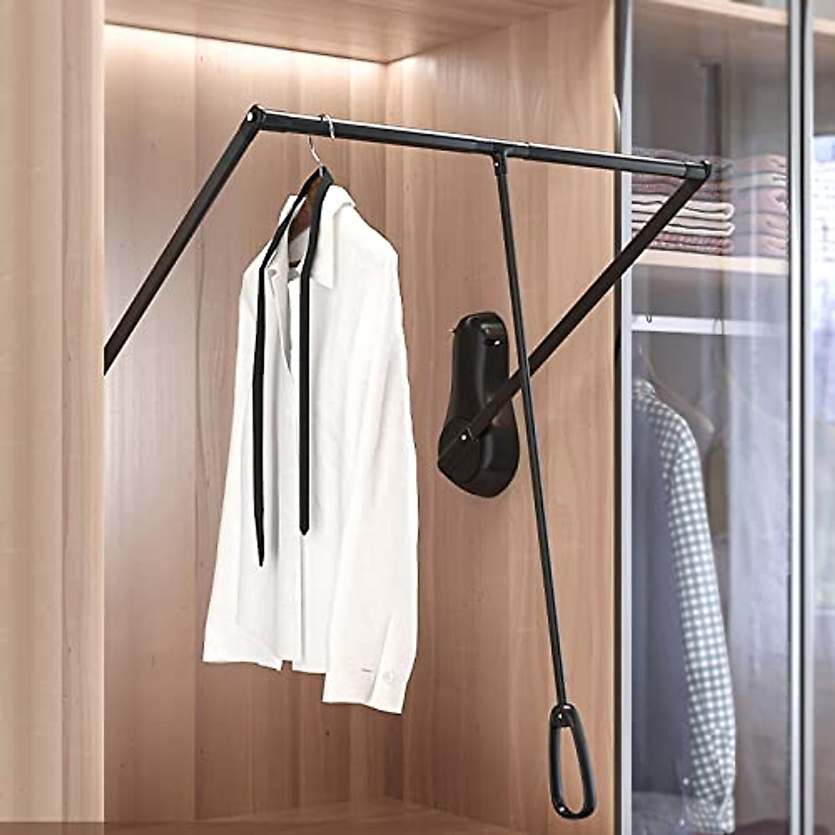 Pull Down Closet Rod, Heavy Duty Closet Pull Down Rods Hanger for Hanging Clothes Wardrobe Lift Rail Aluminum Alloy Damping Buffer Organizer Storage System, Capacity 55lbs ( Color : Black , Size : 25.