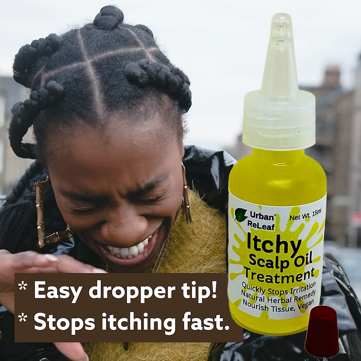 Urban ReLeaf Itchy Scalp Oil Treatment ! Braids, Wigs, Weaves, Tight Hairstyles & Itchy Skin Relief, Shaved Bald Head, Quickly Soothe Irritation, Natural Herbal Remedy, Made Fresh in USA!