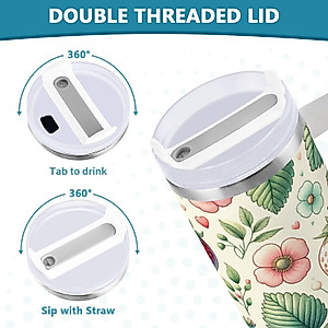 Jihqo Strawberrys and Leafs 40 oz Stainless Steel Vacuum Insulated Tumbler with Handle and Straw Lid, Leakproof Water Bottle Double Wall Travel Mug Coffee Cup, Cupholder Friendly