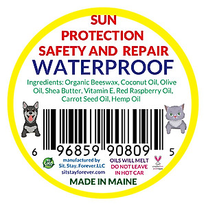 SIT. STAY. FOREVER. SAFETY FIRST PET PRODUCTS Organic Sunscreen & Moisturizer for Dogs and Cats, 2 oz, All Natural, Waterproof, Red Raspberry Seed, Carrot Seed and Hemp Oils, Made in Maine