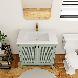 San Merah 30 Inch Bathroom Vanity with Sink Combo,Floor-Mounted Bathroom Vanity with Soft Close Doors&Adjustable Shelf,Modern Freestanding Bathroom Vanity with Top Basin & Storage Cabinet,Green