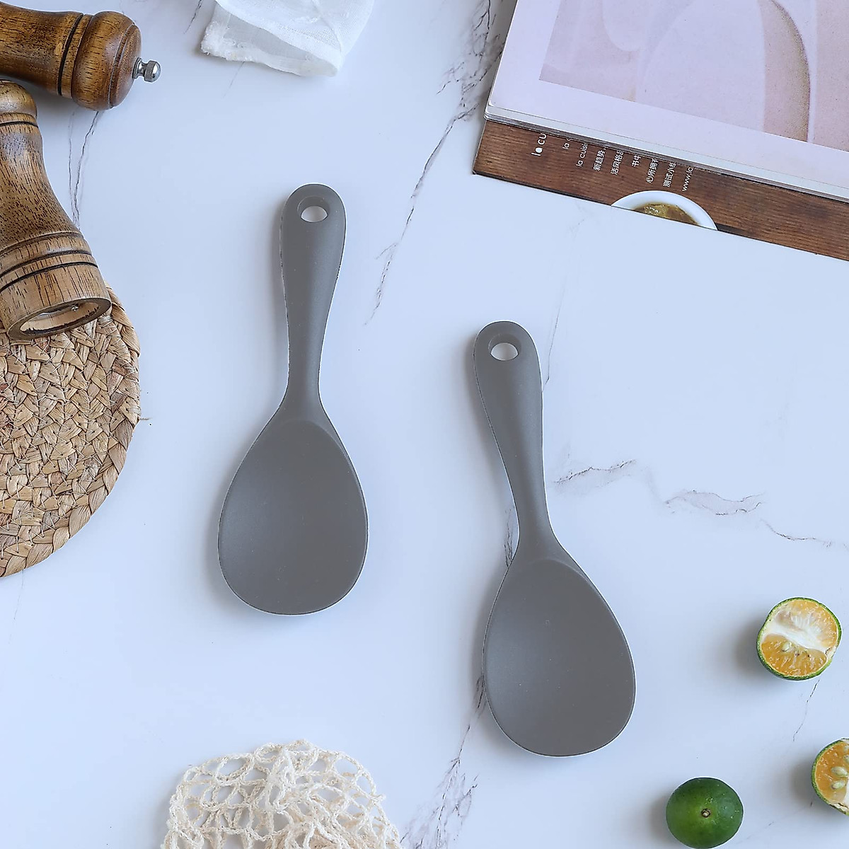 Rice Paddle, Silicone Rice Spoon Non Stick Rice Scooper Heat Resistant Kitchen Gadge Rice Spoon Paddle Cooking Utensil Rice Spatula Rice Cooker Spoon for Rice, Salads, Mashed Potato (Set of 2)