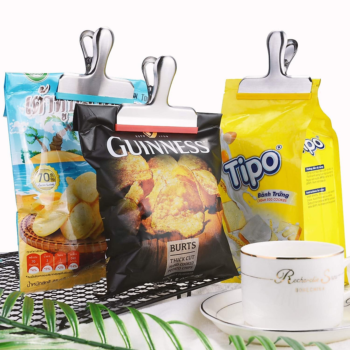 HOUSE AGAIN 12 Pack Chip Bag Clips Covered with Silicone - NO More Sharp Edges - Color Coded for Food Bags - Air Tight Seal, Heavy Duty, 3 Inches Wide