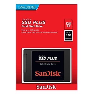 SanDisk SSD PLUS 120GB Internal SSD - SATA III 6 Gb/s, 2.5"/7mm, Up to 530 MB/s - SDSSDA-120G-G27