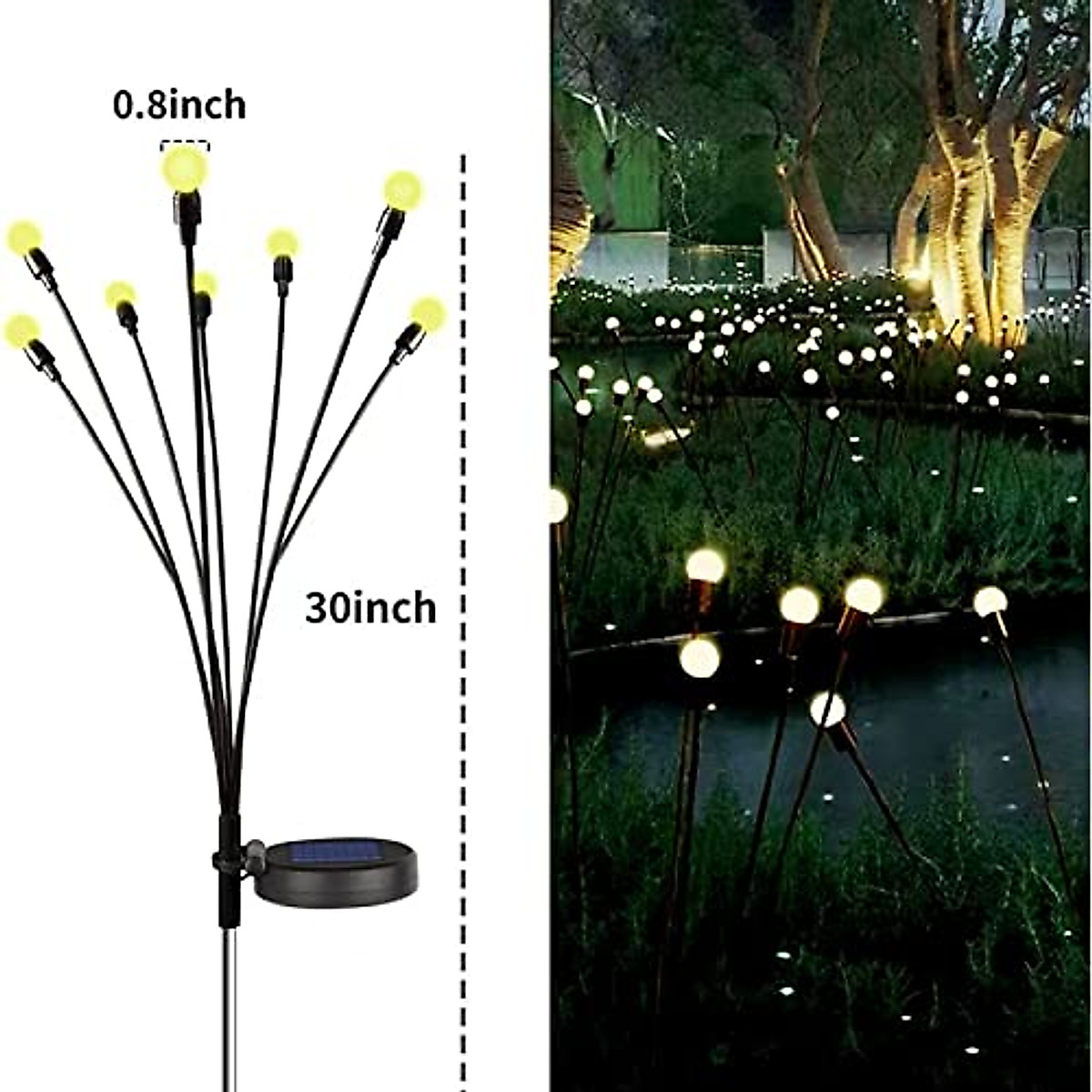 Starburst Swaying Solar Lights,8 LED Light Bulbs,Decorative Solar Garden Lights,Outdoor Waterproof Firefly Path Lights for Pathway Yard Patio Landscape, Fun Flowing in Wind-Bright Warm White (3 Packs)