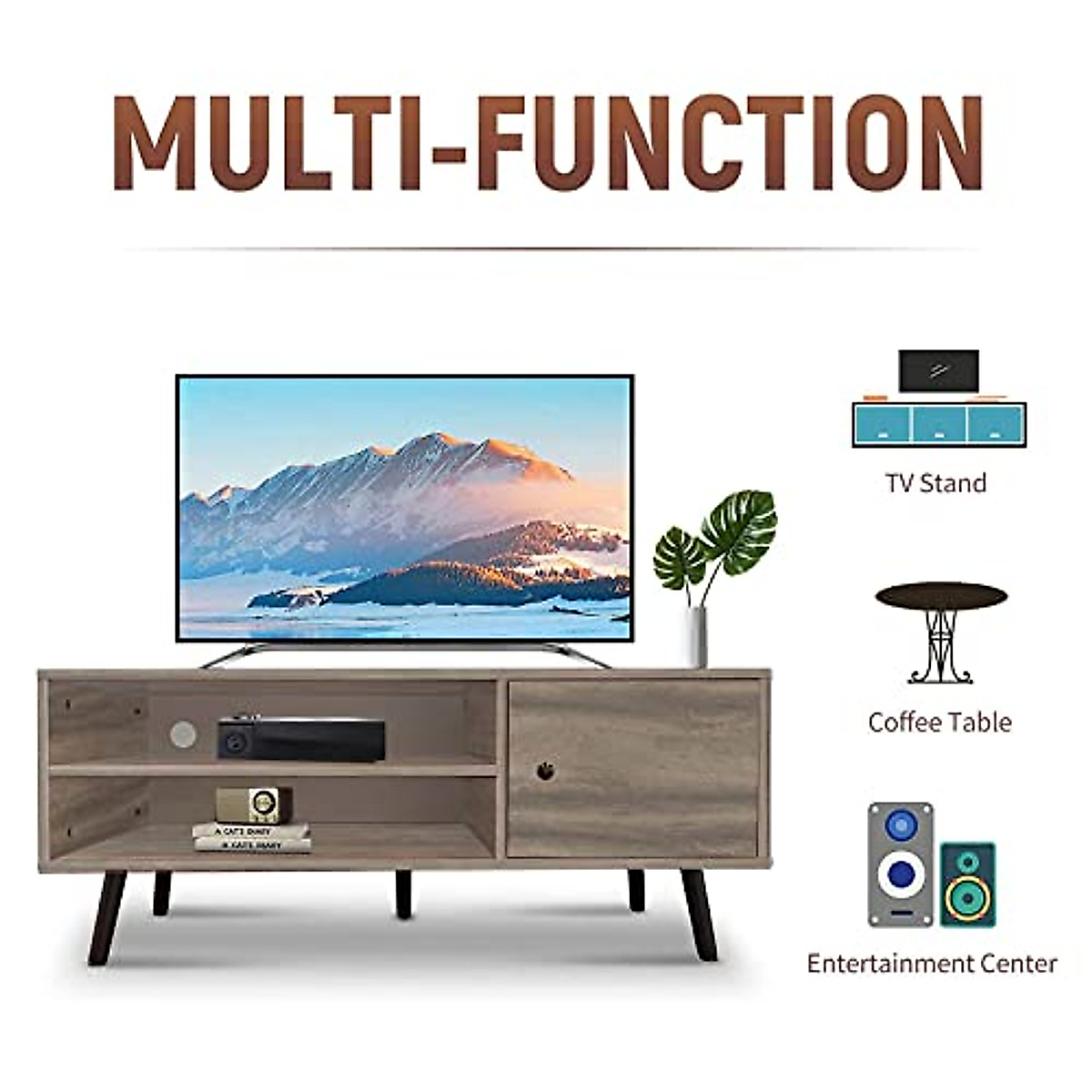 YQ FUNLIS Modern TV Stand Entertainment Center TV Console with Storage Cabinet Center Universal Floor TV Stand Cabinet for Living Room Bedroom,Retro Grey
