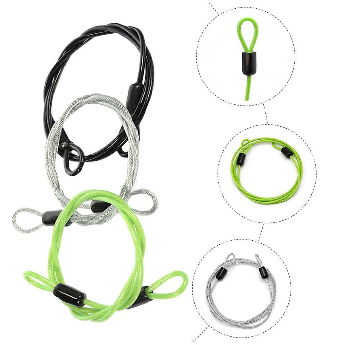 OSALADI 3pcs Wire Rope Metal Lock Steel Wire Lock Cable Green Lock Rope Road Bike Looped Bike Cable Lock Cable with Aksesuar? Kilidi Heavy Duty Bike Lock Padlock Cable Ring Security Lock