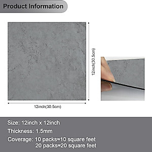 VaryStyle 20 Pack Waterproof Vinyl Flooring Tiles 12"x12" Classic Grey Concrete Peel & Stick Self Adhesive Removable Tiles for Kitchen, Basement, Bedroom