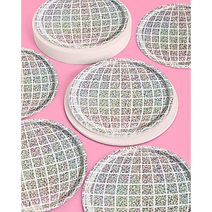 xo, Fetti Holographic Disco Ball Paper Plates - 25 pk, 9" | Bachelorette Party Decorations, Last Disco, Space Cowboy Birthday Party, Groovy Baby Shower, New Years Eve Supplies, 70s Bday Party