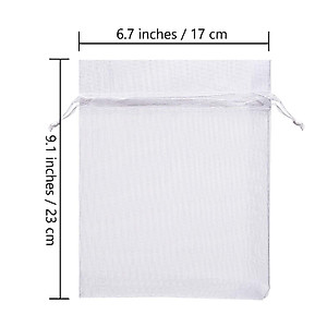 Onwon 100 Pieces Organza Drawstring Gift Bags 6.7 x 9 Inch Party Wedding Travel Favor Jewelry Pouches Candy Bags Shower, White