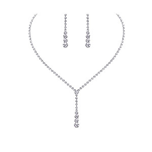 Artmiss Bridal Y Necklace Earrings Set Crystal Wedding Long Jewelry Set Rhinestone Y Necklace for Women Bride Bridesmaid