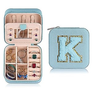 Parima Gifts for Mom from Daughter, Mothers Day Gifts for Mom Travel Jewelry Case Travel Jewelry Boxes for Women Mom Gifts Birthday Gifts for Mom Women Travel Gifts for Women - Letter K, Sky Blue