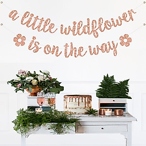 A Little Wildflower is on the Way Banner, Flower Baby Shower Decorations, Floral Theme Gender Reveal Baby Shower Party Decorations, Rose Gold Glitter