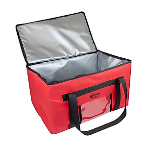 Sterno Delivery Leak Proof Insulated Bag, Hot and Cold Container for Catering and Food Transport, Durable Red Cloth Exterior with Tear-Resistant Vinyl Liner, 15”L x 23”W x 13.5”H
