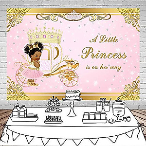 Mocsicka Gold Princess Backdrop Pink Little Princess is On The Way Baby Shower Photography Background Vinyl Glitter Gold Princess Carriage Geometrical Decoration Newborn Props (7x5ft)
