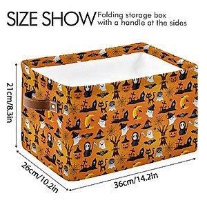 ALAZA Cartoon Halloween Skull Cat Yellow Foldable Storage Box Storage Basket Organizer Bins with Handles for Shelf Closet Living Room Bedroom Home Office 1 Pack