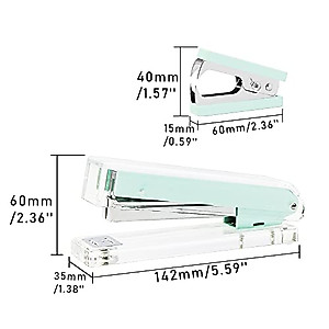 Mint Green Desk Stapler Staples Remover Set Clear Acrylic Body Metallic Stapler Manual Stapling tool with Staple Remover Kit for Home School Office Desktop Accessories Stationery Supplies (Mint Green)