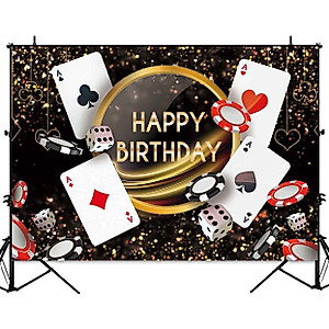 Sensfun Casino Birthday Backdrop Las Vegas Casino Night Happy Birthday Photography Background Dice Poker Birthday Party Banner Decorations Photoshoot Prop Vinyl 7x5ft