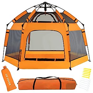 CELETOY Baby Pop Up Playpen with Canopy, Pop Up Baby Pop Up Tent with Safety Lock, Portable Toddler Play Yard with Travel Bag, 6 Ground Stakes, 6 Sand Stakes