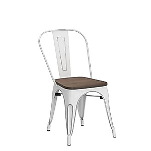 Yaheetech Set of 4 Metal Dining Chairs with Wood Seat Metal Side Chairs Kitchen Chairs with Back Bistro Café Trattoria Kitchen, Distressed White