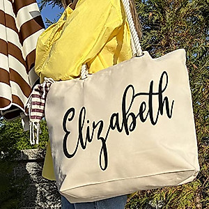 Personalized Tote Bag for Women Gift - 17 Vinyl Color - Customized Canvas Beach Bags for Girl - Custom Shoulder Bags w/Pocket - Large Grocery Bags - Birthday Bridal Shower Bachelorette Party Gifts C1