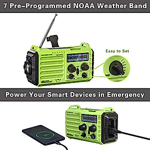 Emergency Radio Hand Crank Solar, AM/FM/SW NOAA Weather Radio, Portable Battery Operated Radio with Cell Phone Charger, 3W LED Flashlight & Reading Lamp, SOS for Home,Storm,Camping,Survival