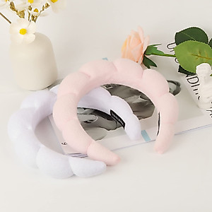 Sponge Spa Headband for Women, Spa Terry Towel Cloth Fabric Head Band with 2PCS Wrist Washband, Soft & Absorbent Material Hair Accessories for Face Washing Shower Skincare Makeup Removal Facial Mask (Pink,White)