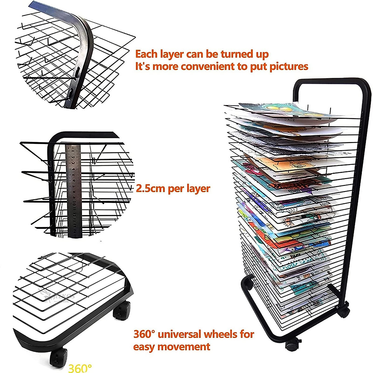 Drying Rack, Mobile Art Drying Rack with Wire Shelves for Works of Art, Art Studio, Drying & Print Racks, Black Powder Coated Finish, Ideal for Schools and Art Clubs