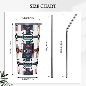 Uniwneds Native American Pattern Mugs Stainless Steel Tumbler With Lid And Straw 20 Oz Insulated Travel Coffee Mugs Cap Bottle Gifts For Women Men