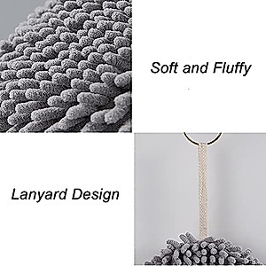 2 Pack Chenille Hanging Hand Towel Ball Soft Absorbent Microfiber Hand Towels Plush Quick-Drying Hanging Hand Towel Ball with Hanging Loops for Bathroom Kitchen, White and Gray