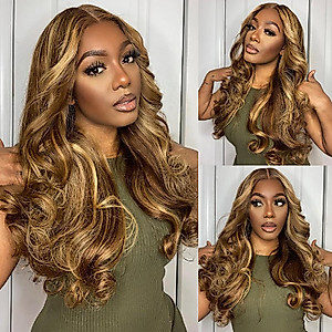 30 Inch Lace Front Wig Human Hair Pre Plucked 13X6 Honey Blonde Ombre Lace Front Wig Human Hair Body Wave Lace Front Wigs Human Hair Brazilain Virgin Glueless Wigs Human Hair Pre Plucked Pre Cut