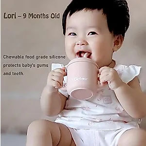 Ginbear 2-in-1 Sip-N-Straw Cup for Baby, Spill Proof Toddler Transition Sippy Cup with Straw, Silicone Baby Cup with Handles, Tiny Training Cups 6 Months+ (Hazy Green)