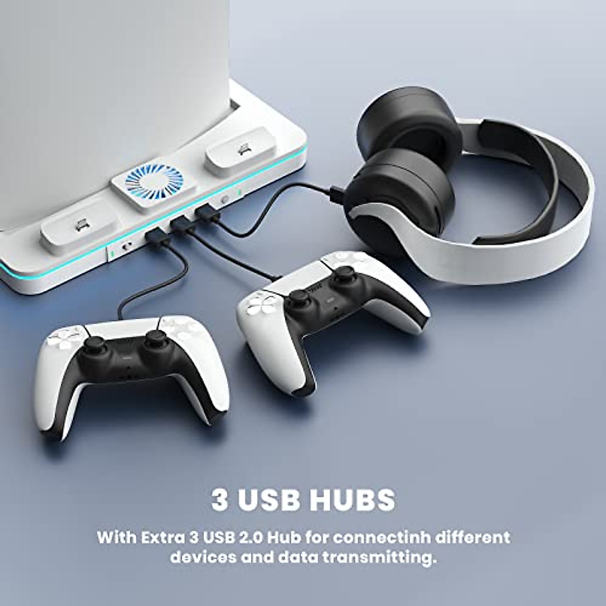 CODOGOY Upgraded PS5 Cooling Stand with Controller Charger, Cooling Station for PS5 Disc & Digital Editions, 2 Levels Adjustable Fans Speed, PS5 Controller Charging Docking Station with 3 USB Ports
