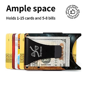 RIGYRIVR Minimalist Slim Wallet for Men - Wood Wallets RFID Blocking - Credit Card Holder with Metal Money Clip - Easily Removable Money & Cards - Mens Wallets-Unique Pattern,Black