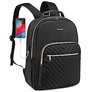 LOVEVOOK Quilted Laptop Backpack Stylish Laptop Bag for Women Work Computer Bags Bookbag Purse,15.6-Inch, Black