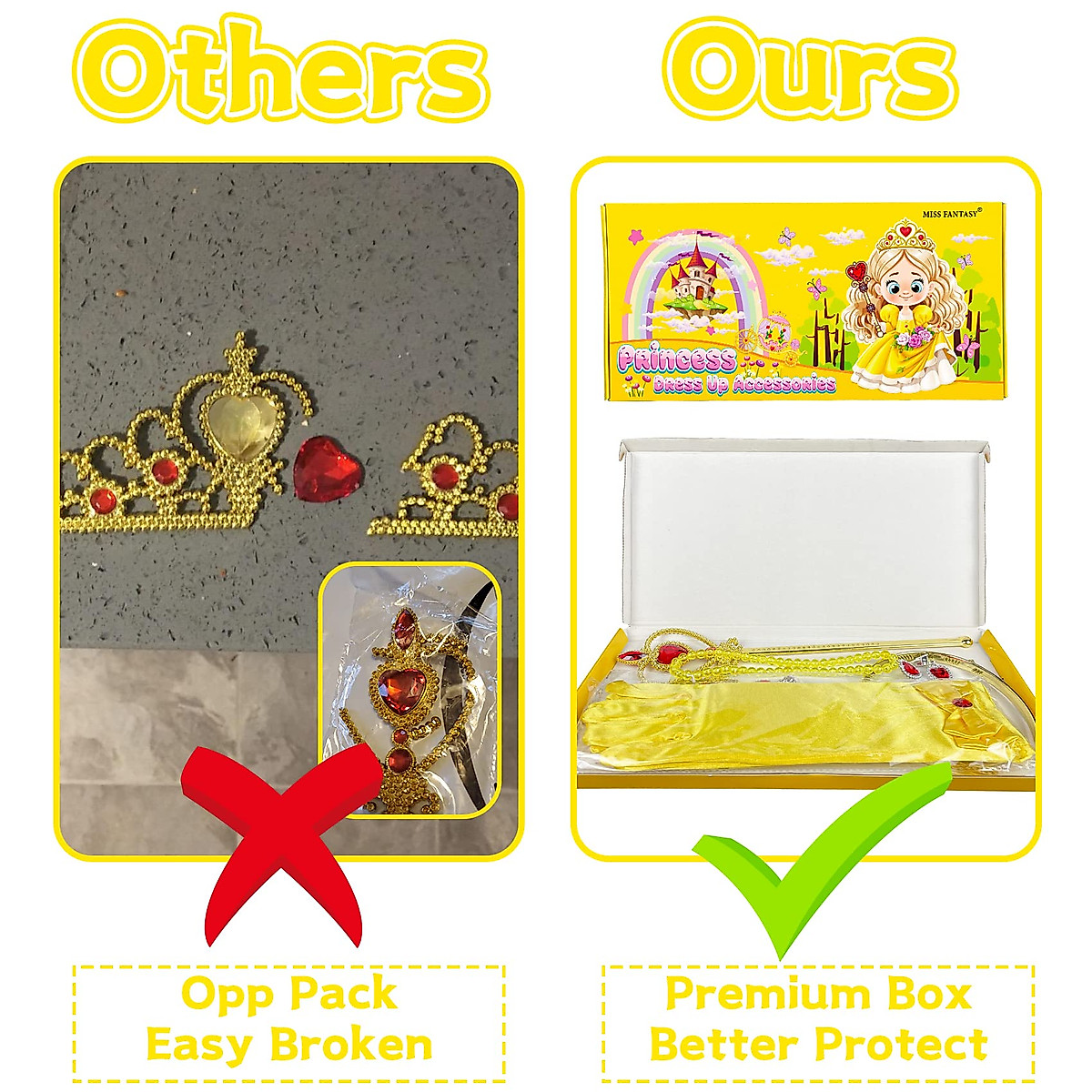 MISS FANTASY Princess Dress Up Accessories,Cosplay Accessories for Kids Girls, Princess Dressed up Crown,Wand,Gloves,Necklace,Earrings,Bracelet Gift Sets for Little Girls Halloween Party Cosplay Set