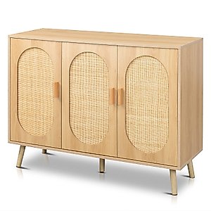 DESIGNSCAPE3D Modern Rattan Shoe Storage Cabinet with Adjustable Shelves - Stylish Furniture and Decor for Living Room, Bedroom, and Hallway