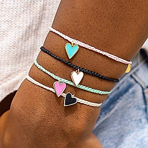 Pura Vida Rose Gold Petite Heart Bracelet - Waterproof, Adjustable Band - Black