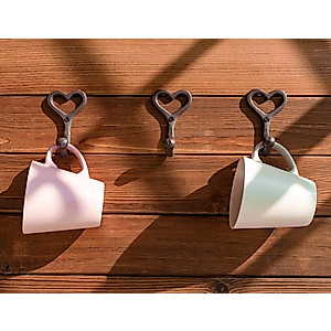 SMKOLIN 5 Pcs Love Heart Coat Hooks 3.8'' Cast Iron Wall Hooks Decorative Keys Mugs Bags Towels Hanger