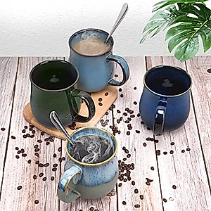 Otevymu 20 Oz Large Ceramic Coffee Mugs, Big Handle Handmade Pottery Tea Cup for Office and Home, Easy to Hold, Microwave and Dishwasher Safe, Hot Cold Drinking, Stylish Texture Glaze (Star Blue)