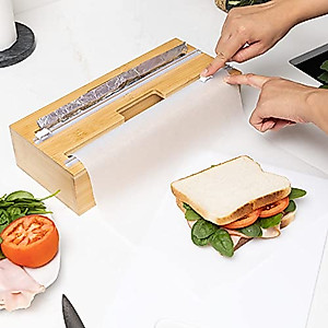 KORNER Living 2 in 1 FOIL, WRAP, Wax Paper Dispenser with Cutter. Kitchen ROLL Organiser. FOIL, WRAP, Wall Mount. Bamboo Organiser. Kitchen Drawer Organiser. Minimalist Organiser, 12 INCHES WIDE
