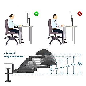 BONTEC Arm Rest Support Extender for Desk Armrest Pad Rotating Elbow Rest Holder (Black), Extendable & Adjustable, Aluminum Material