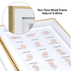 EXCELLO GLOBAL PRODUCTS Baby’s First Year Folding Picture Frame, Natural Wood Finish, Holds 1 4x6 Baby Photo, 12 Monthly Photos