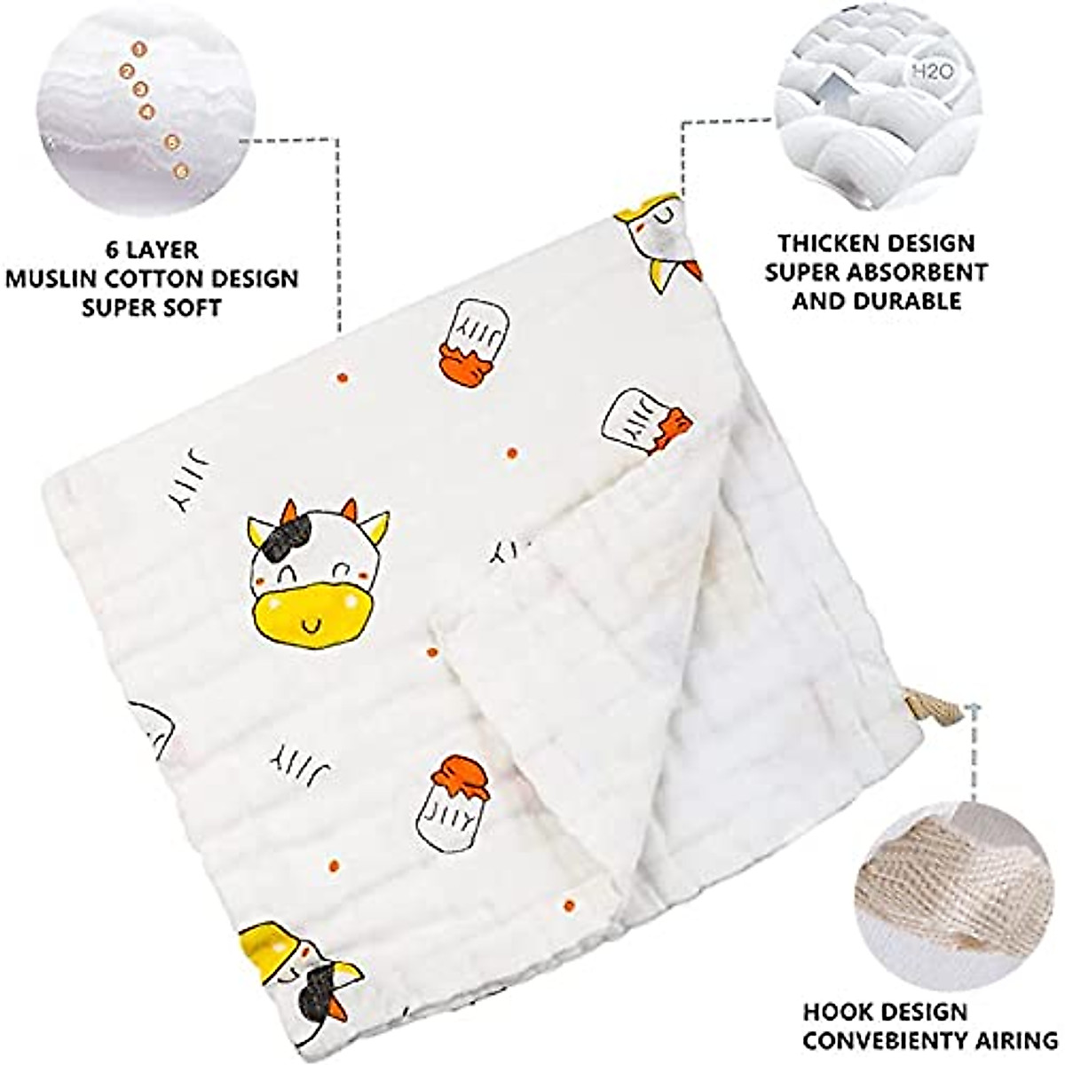 Baby Burp Cloths Muslin Washcloths 6Pack - Muslin Burp Cloths Hanky Large 20''x10'' Extra Soft Absorbent Baby Burp Rags for Newborn 100% Cotton for Boys Girls Gift 6 Layers Machine Washable