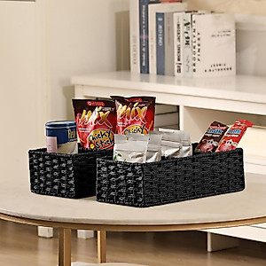 Vagusicc 3-Section Wicker Storage Basket, Hand-Woven Paper Rope Wicker Baskets for Organizing, Toilet Tank Basket, Black Baskets for Bathroom, 2-Pack, Black