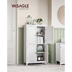 VASAGLE Bathroom Floor Storage Cabinet, Bathroom Storage Unit, Freestanding Cabinet with 4 Doors, Adjustable Shelves, 11.8 x 23.6 x 43.3 Inches, White UBBC552P31