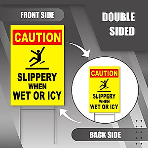 3 PC Caution Slippery When Wet Sign - 8 x 12 Double Sided Coroplast Wet Floor Signs - Watch Your Step Sign - Wet Floor Signs Commercial